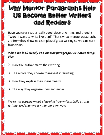 3rd Grade How Mentor Paragraphs Help Worksheets