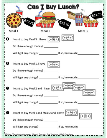 Can I Buy Lunch Worksheets