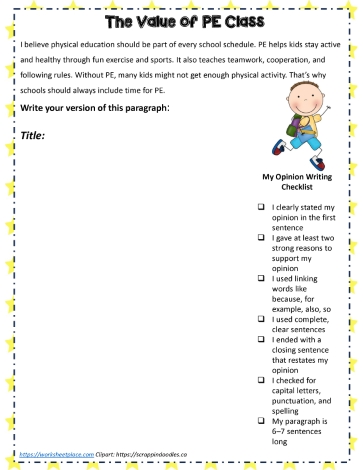 The Value of PE Class Worksheets