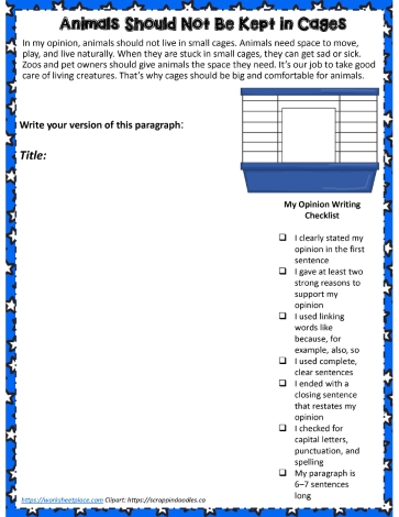 4th Grade Mentor Paragraph More Animals in Cages Worksheets