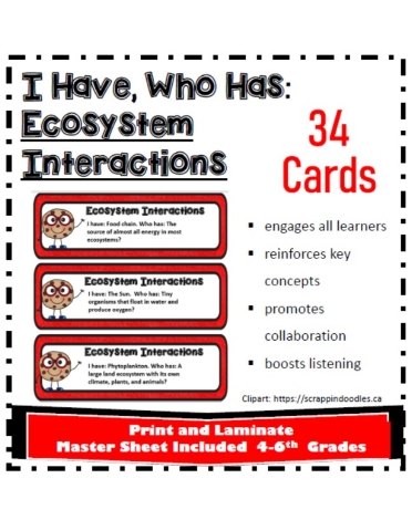 I Have, Who Has Ecosystem Interactions Worksheets