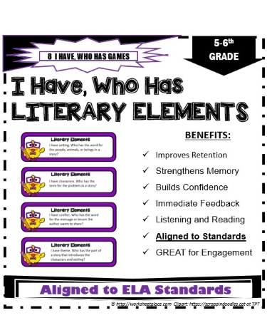 I Have, Who Has, Literacy Elements Worksheets