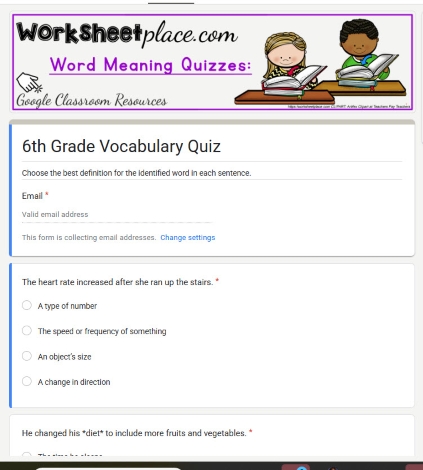 6th Grade Vocab Quiz Worksheets