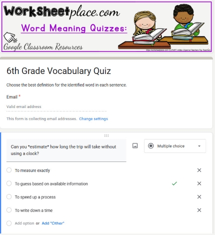 6th Grade Vocab Quiz Worksheets