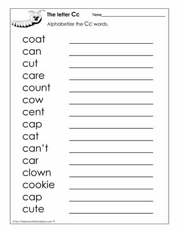 Alphabetize C Words Worksheets