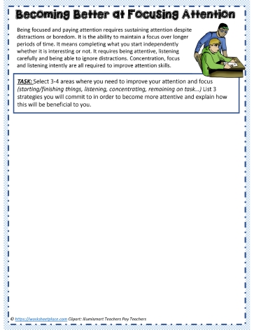 Attention And Focus Activity Worksheets