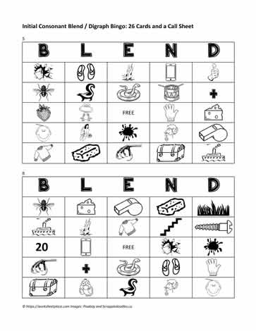 Digraph and Blend Bingo Cards 5-6 Worksheets
