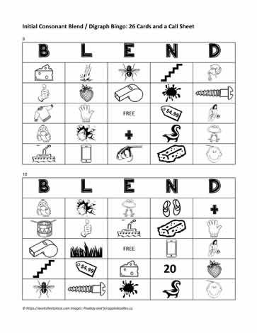 Digraph and Blend Bingo Cards 9-10 Worksheets