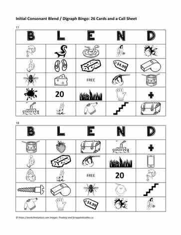 Digraph and Blend Bingo Worksheets