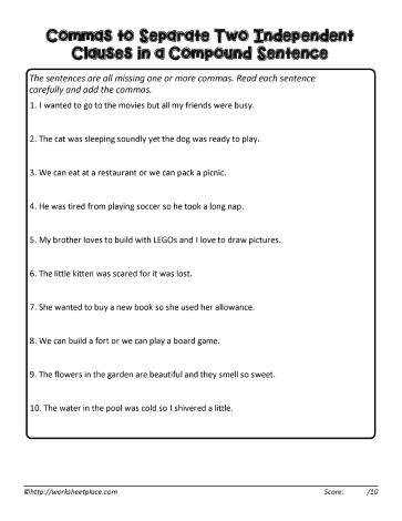 Compound Sentence Comma 3 Worksheets