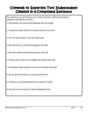Compound Sentence Comma 4 Worksheets