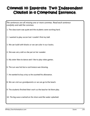 Compound Sentence Comma 8 Worksheets