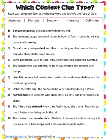 Context Clue Type Worksheets