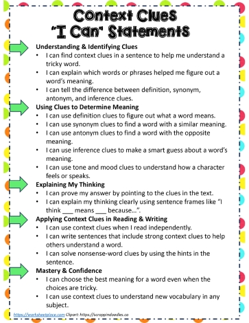 I Can Statements Worksheets