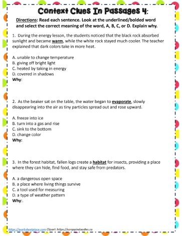 Clues in Passages Worksheets