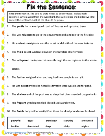 Fix Sentences Worksheets