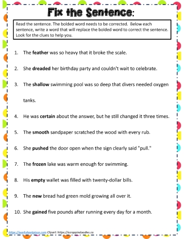 Fix Sentences Worksheets