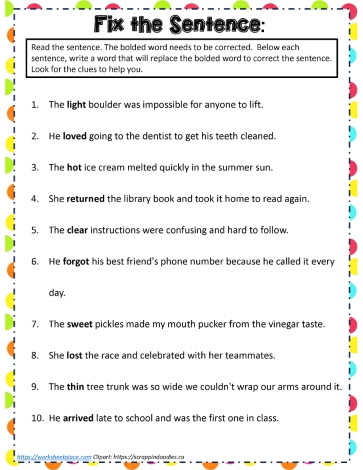 Fix Sentences Worksheets