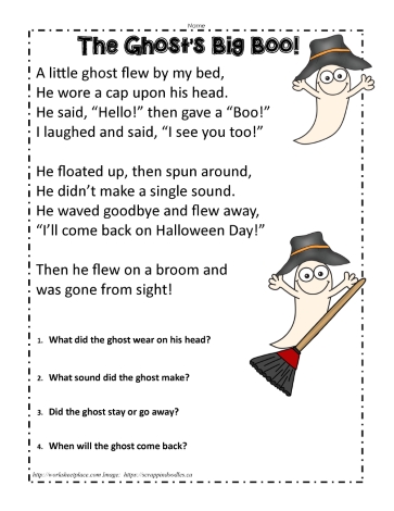 Ghost Poem 3rd Grade Worksheets