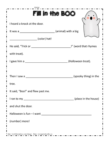 Halloween Mad Lib 3 B/W Worksheets