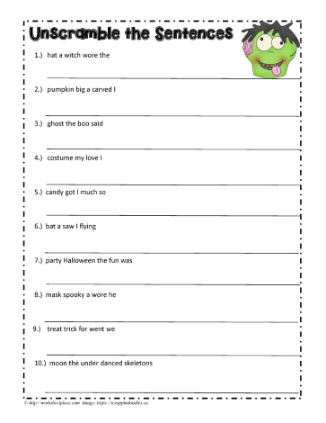 Halloween unscramble sentences Worksheets