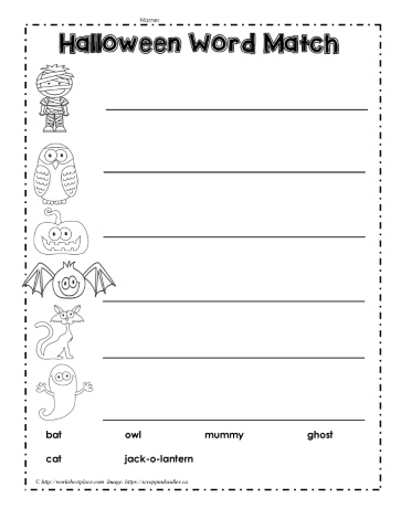 Halloween Word Match Worksheets