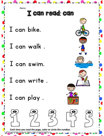 Sight Word to Read - can Worksheets