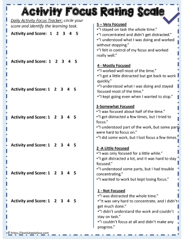 Learning Task Self-Rating Scale Worksheets