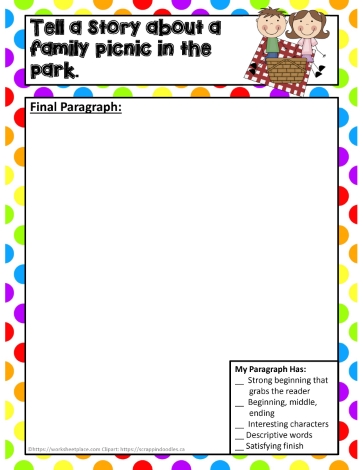 Family Picnic in the Park Final Worksheets
