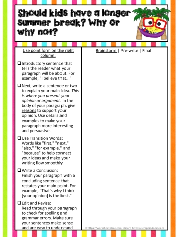 Have a Longer Summer Break Pre-write Worksheets