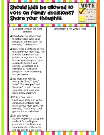 Kids Vote On Family Decisions Pre-write Worksheets