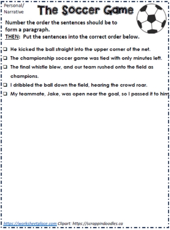 Sequencing Soccer Worksheets
