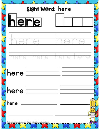 Sight Word here Worksheets
