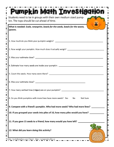 Pumpkin Investigation Activity Worksheets