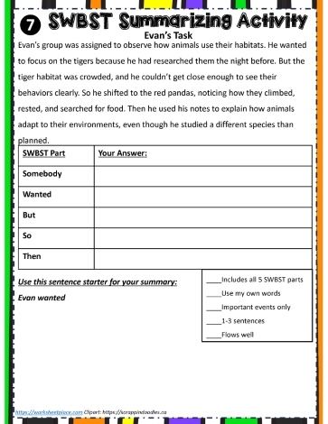 SWBST Summarizing Worksheets