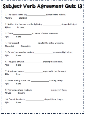 Subject Verb Agreement Worksheets