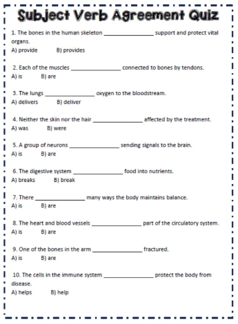 Subject Verb Agreement Worksheets