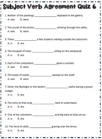 Subject Verb Agreement Worksheets