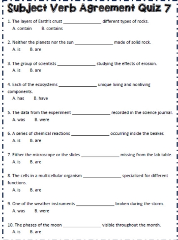 Subject Verb Agreement Worksheets