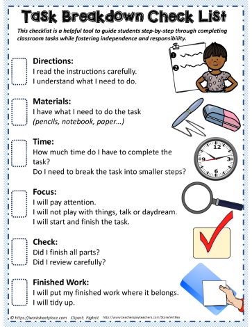 Task Breakdown List for Learning Worksheets