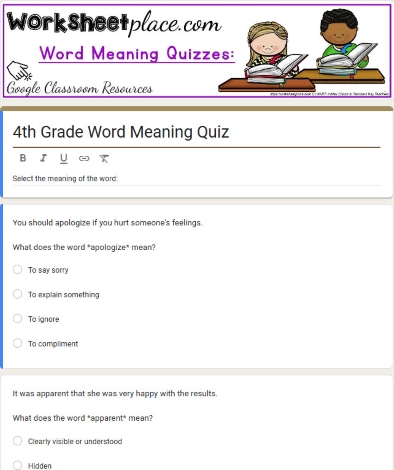 Word Meanings Grade 4 Worksheets