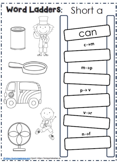 Short a Word Ladder Worksheets
