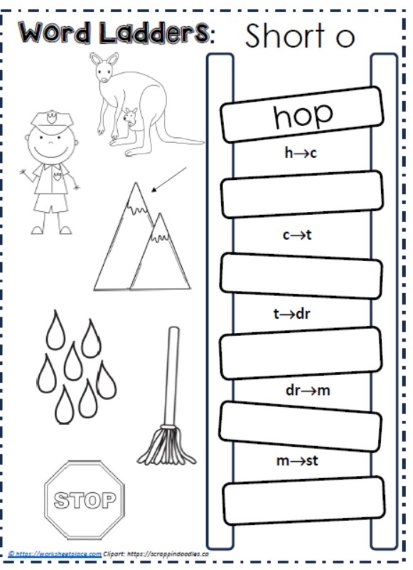 Short o Word Ladder Worksheets