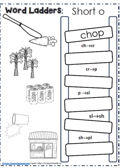 Short o Word Ladder Worksheets