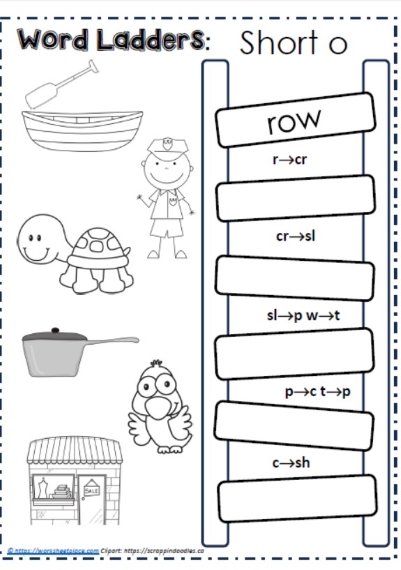 Short o Word Ladder Worksheets