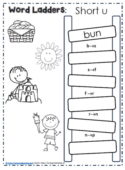 Short u Word Ladder Worksheets