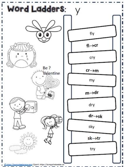 Vowel y Word Ladder Worksheets