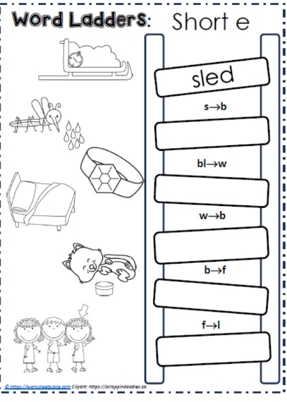 Short e Word Ladder Worksheets