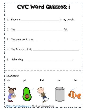 CVC Short i Quiz Worksheets