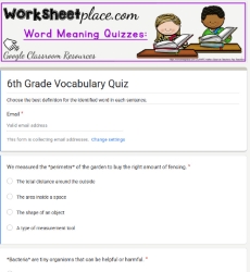 6th Grade Vocabulary Quizzes Worksheets